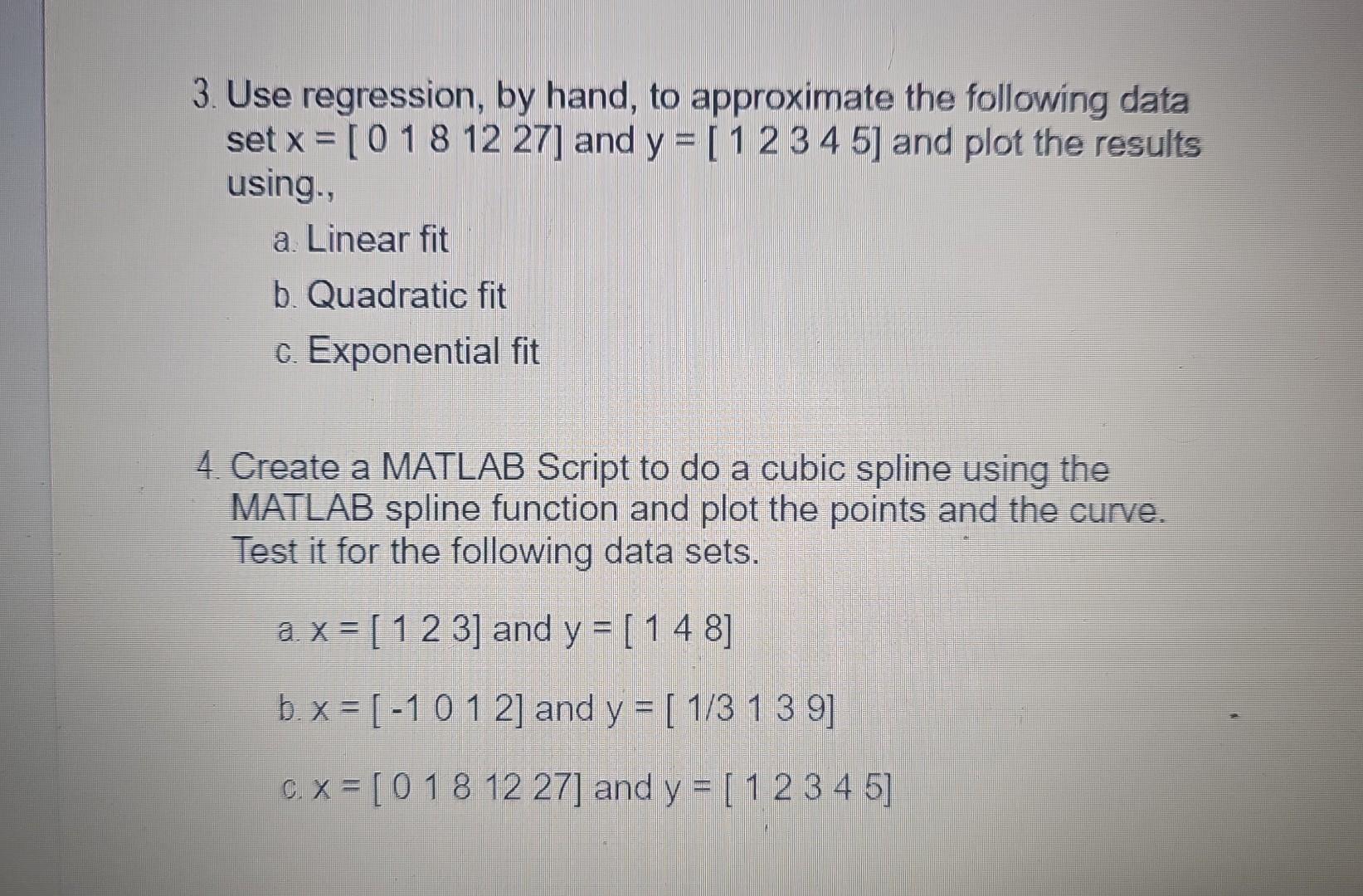 Solved 3. Use regression, by hand, to approximate the | Chegg.com