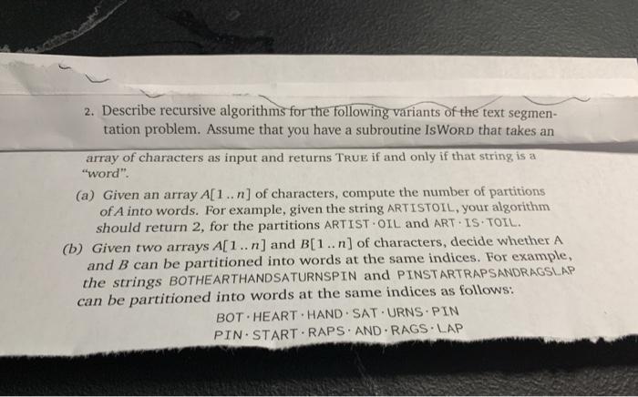 Solved 2. Describe recursive algorithms for the following | Chegg.com