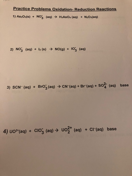 Solved Practice Problems Oxidation- Reduction Reactions 1) | Chegg.com