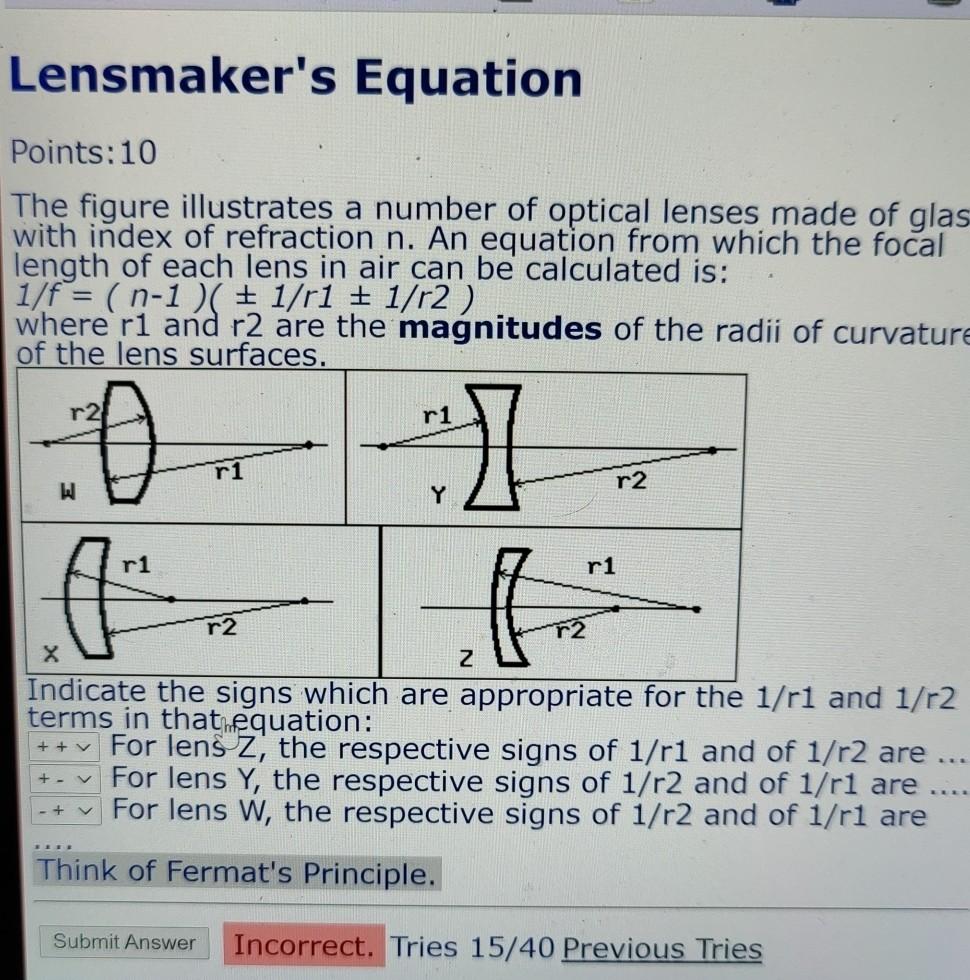 Solved Lensmakers Equation Points 10 The Figure Illustrates
