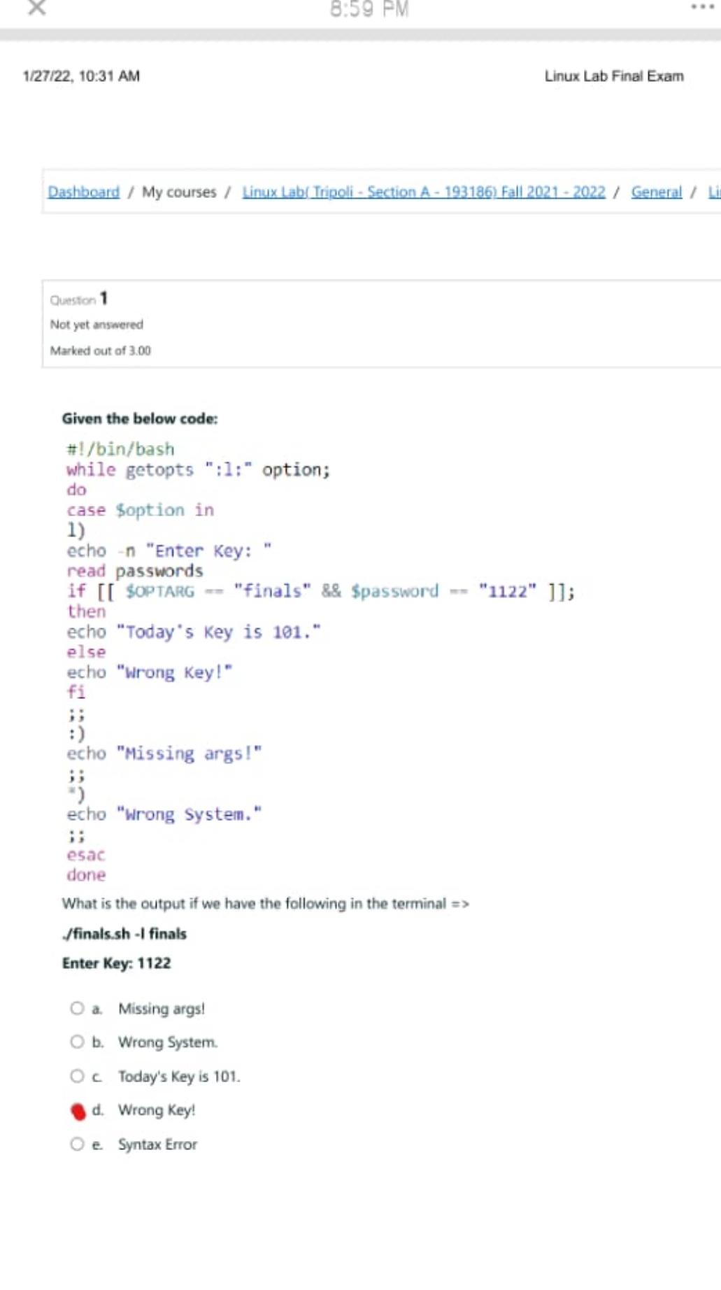 Solved 1/27/22, 10:31 ﻿AMLinux Lab Final ExamDashbeard / ﻿My | Chegg.com