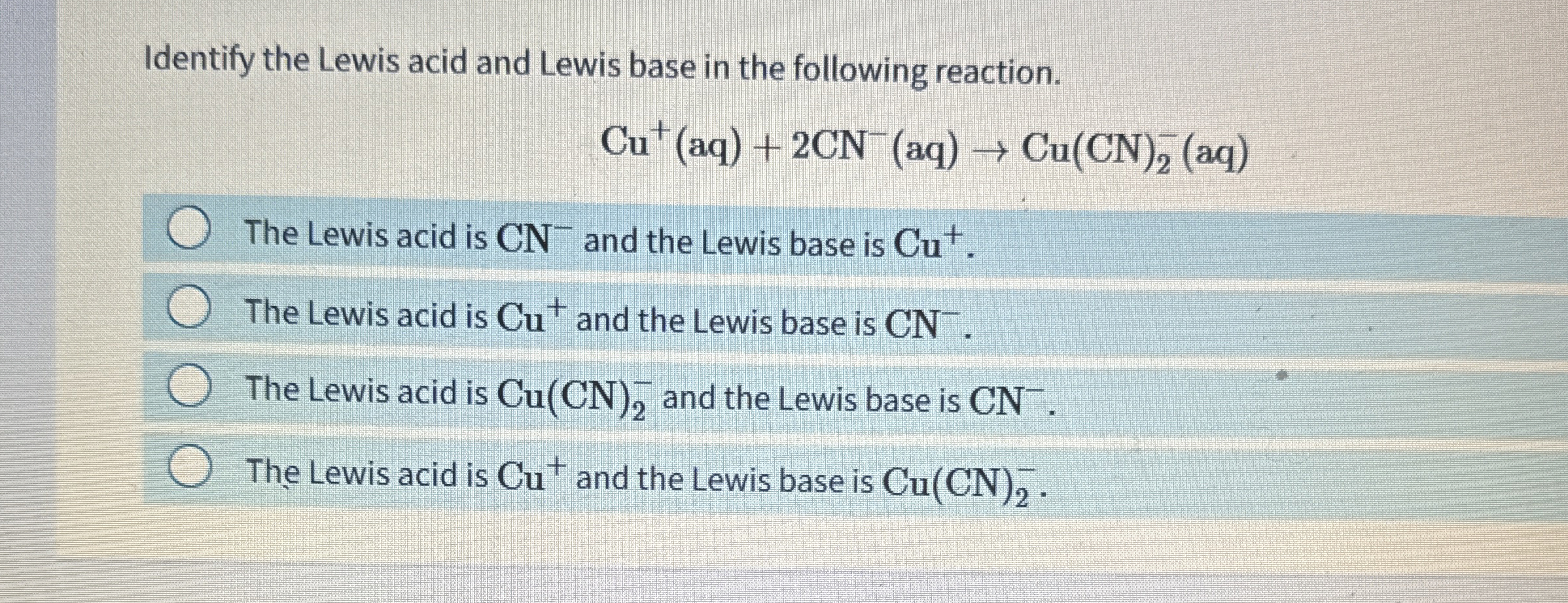 Solved Identify the Lewis acid and Lewis base in the | Chegg.com