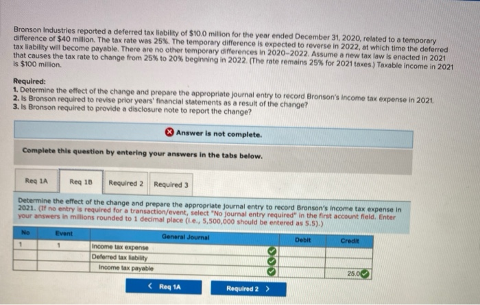 Solved Bronson Industries reported a deferred tax liability | Chegg.com
