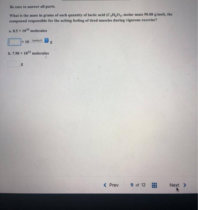 Solved Be sure to answer all parts. What is the mass in | Chegg.com