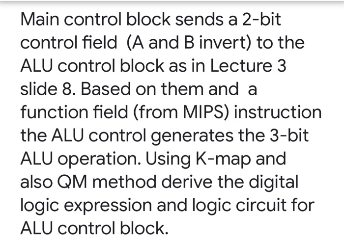 Main control block sends a 2-bit control field (A and | Chegg.com