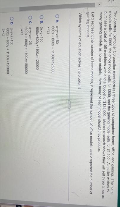 Solved The Aperture Computer Corperation manufactures three | Chegg.com