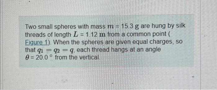 Solved Two small spheres with mass m=15.3 g are hung by silk | Chegg.com