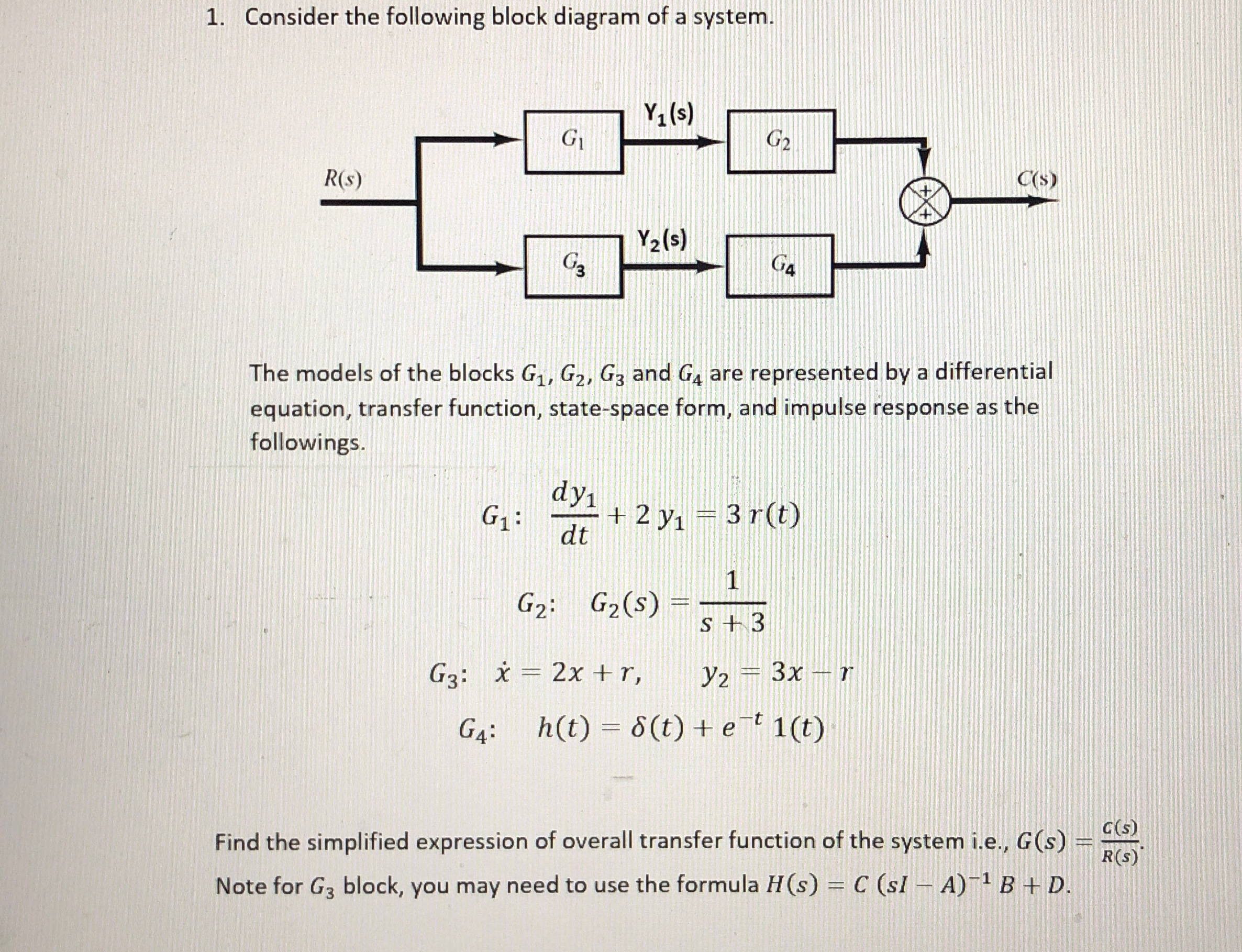 Solved Consider the following block diagram of a system.The | Chegg.com