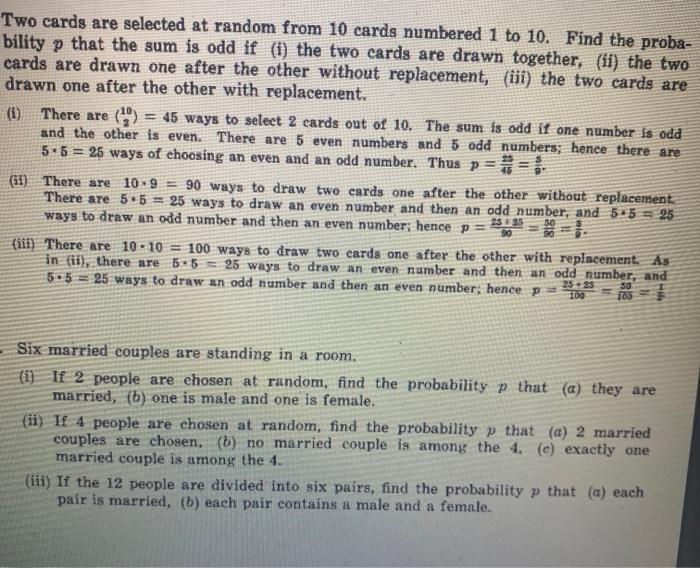 Solved Two Cards Are Selected At Random From 10 Cards Chegg