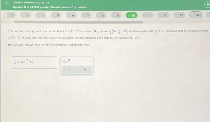 Solved The normal freezing point of a certain liguid X is | Chegg.com