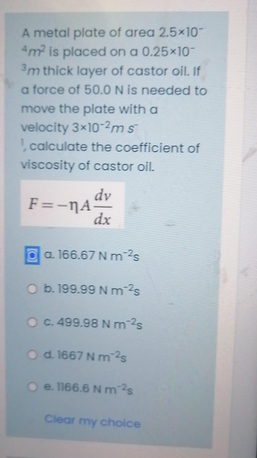 Solved A metal plate of area 2.5x10 4m2 is placed on a | Chegg.com