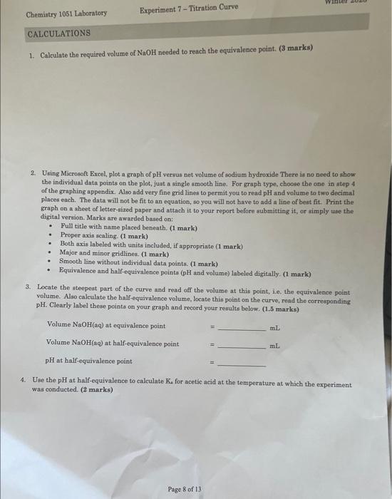 Chemistry 1051 Laboratory Experiment 7-Titration | Chegg.com