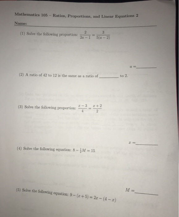 Solved Mathematics 105 - Ratios, Proportions, and Linear | Chegg.com