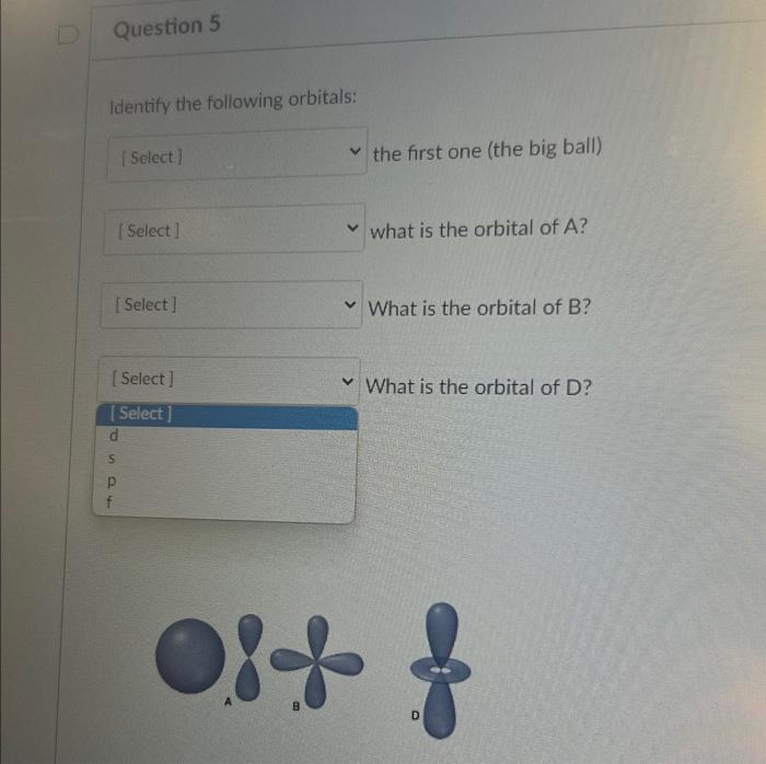 Solved Question 5 Identify the following orbitals: the first | Chegg.com