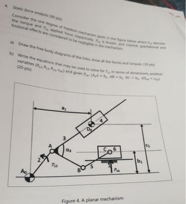 Solved 4. Stotic force anolvis (30 Pts) b) Write the | Chegg.com