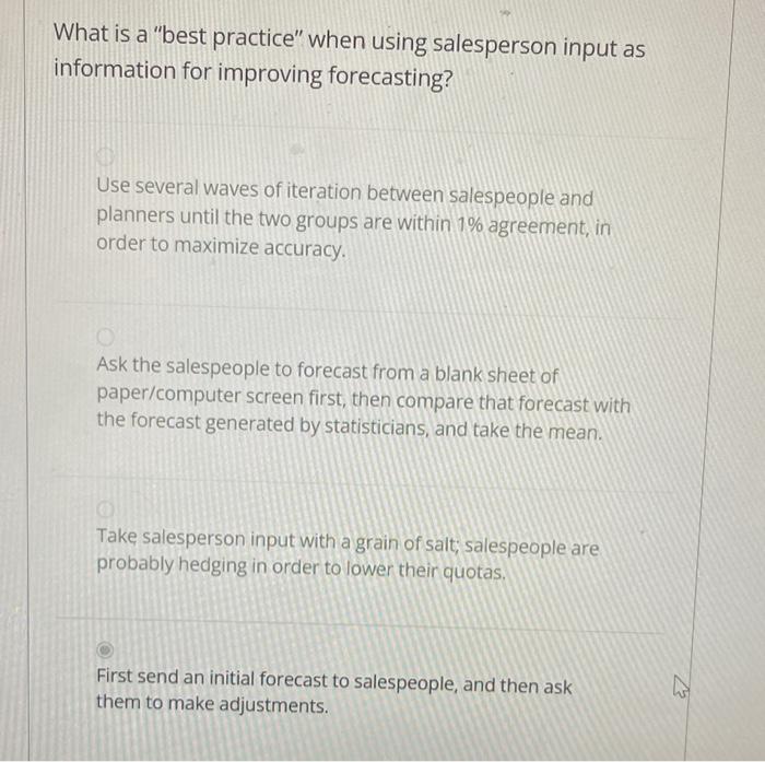 Solved What is a "best practice" when using salesperson | Chegg.com