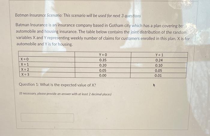 Solved Batman Insurance Scenario: This scenario will be used | Chegg.com