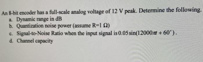 Solved An 8-bit encoder has a full-scale analog voltage of | Chegg.com