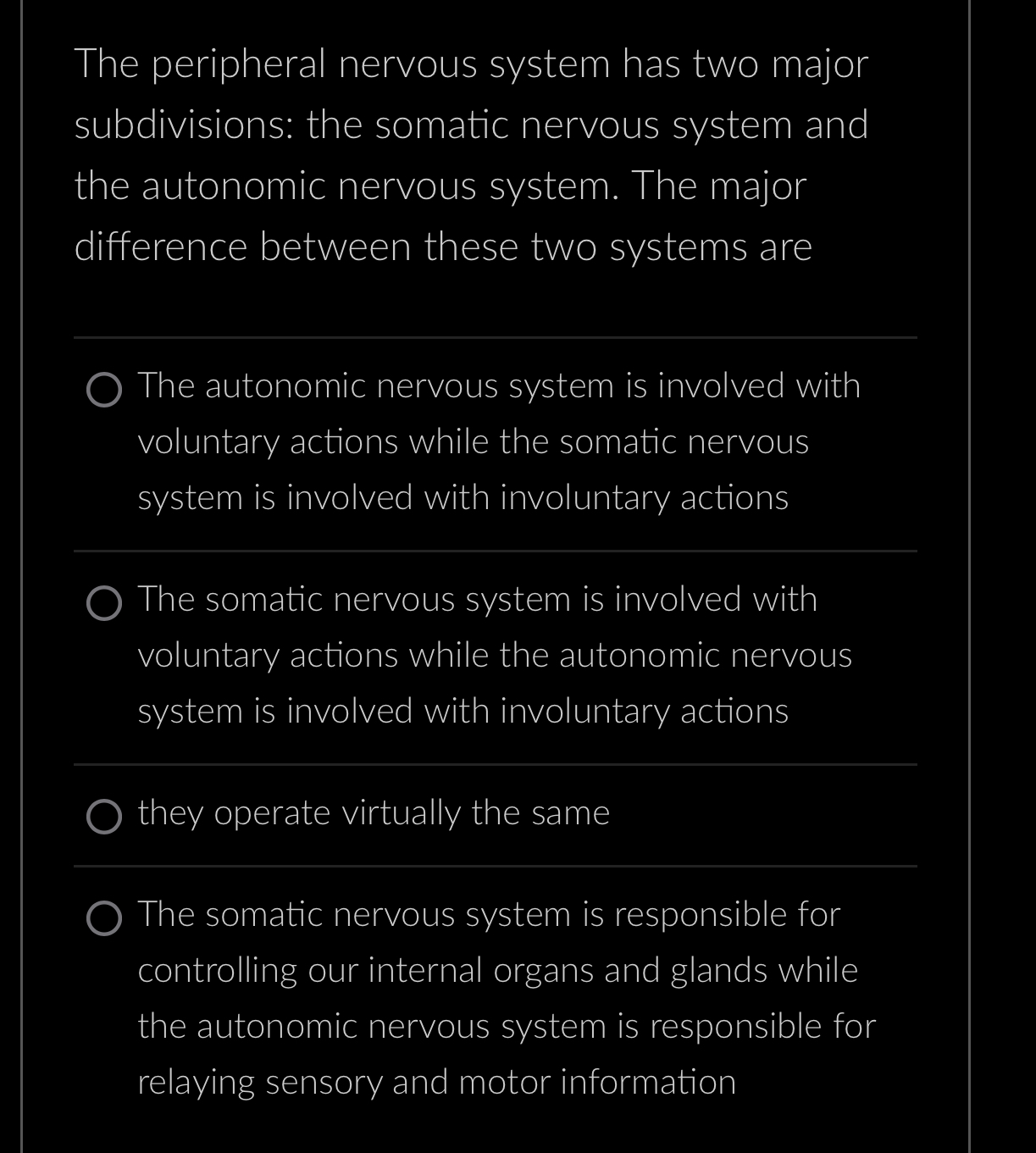 Solved The peripheral nervous system has two major | Chegg.com