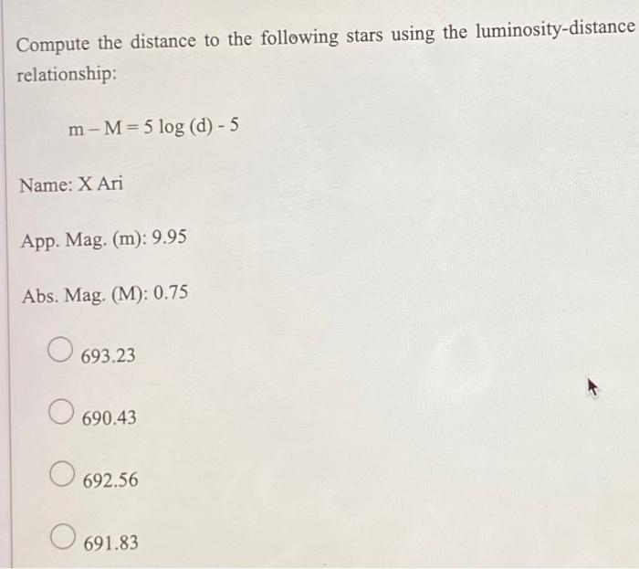 Solved Compute the distance to the following stars using the | Chegg.com