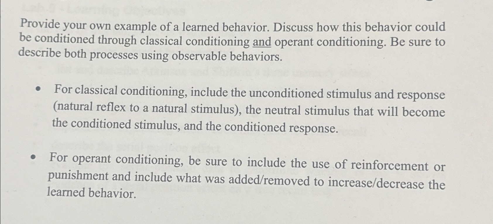 Solved Provide your own example of a learned behavior. | Chegg.com