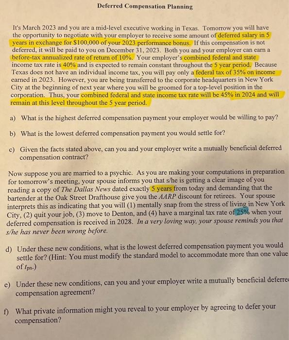 Solved It's March 2023 and you are a mid-level executive | Chegg.com