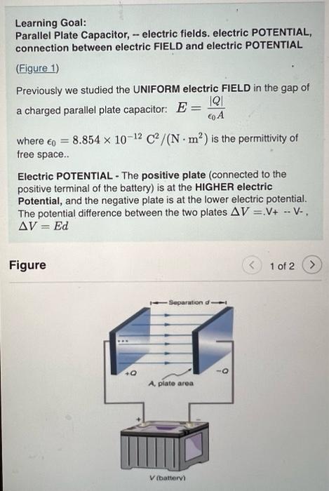 Solved Learning Goal: Parallel Plate Capacitor, - electric | Chegg.com