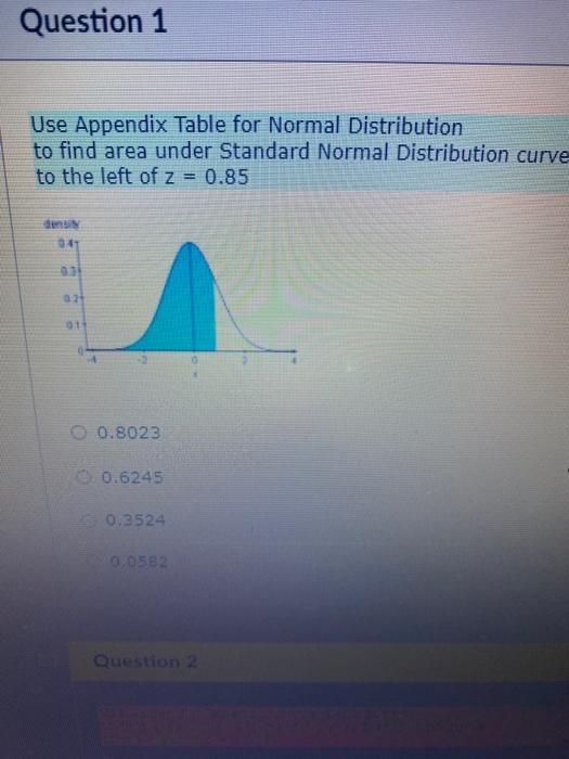 Solved Question 1 Use Appendix Table for Normal Distribution | Chegg.com