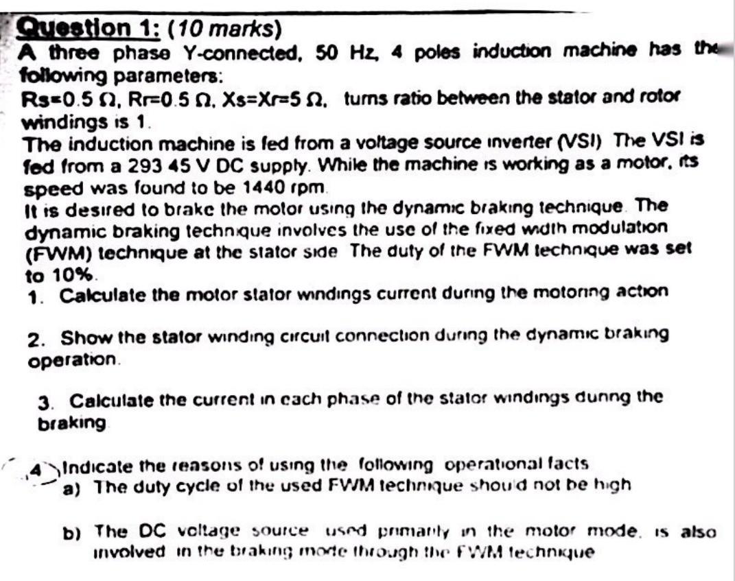 Solved Alasion 1: (10 marks) A three phase Y-connected, 50 | Chegg.com