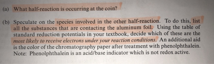 Solved (a) What half-reaction is occurring at the coin? (b) | Chegg.com