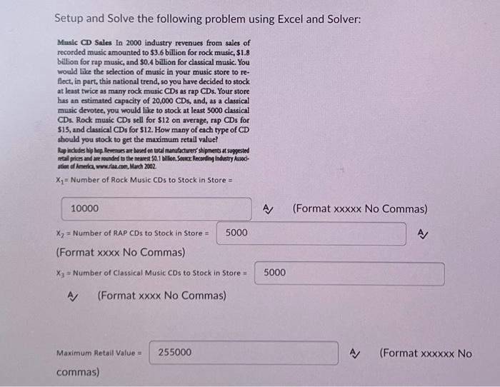 Solved Setup and Solve the following problem using Excel and | Chegg.com
