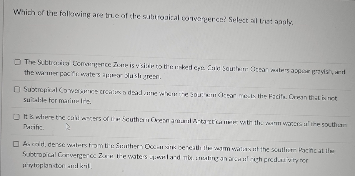 Solved Which of the following are true of the subtropical | Chegg.com