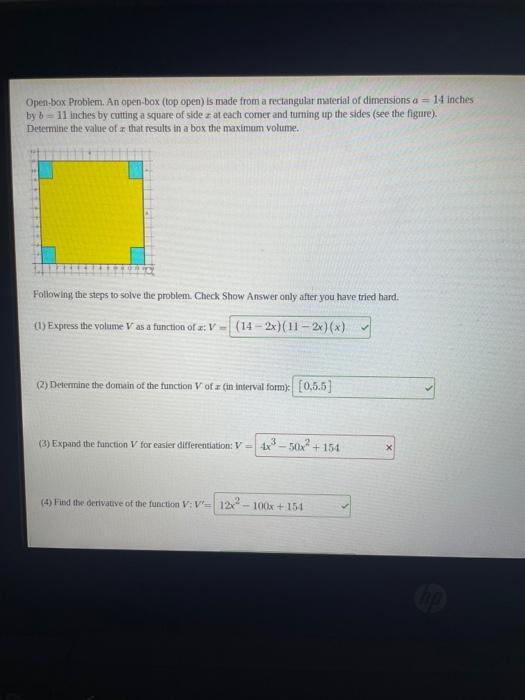 Solved Open-bax Problem. An open-box (top open) is made from | Chegg.com
