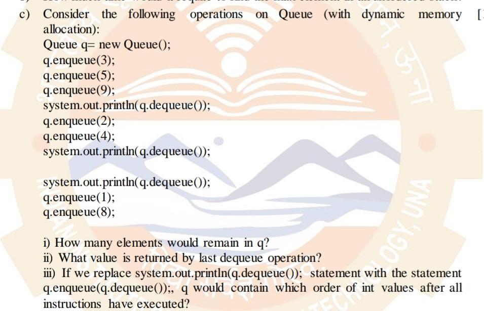 Solved Consider the following operations on Queue (with | Chegg.com
