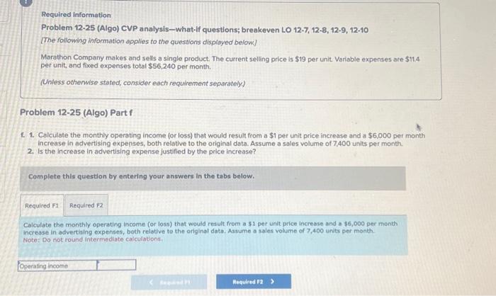 Solved Required information Problem 12-25 (Algo) CVP | Chegg.com