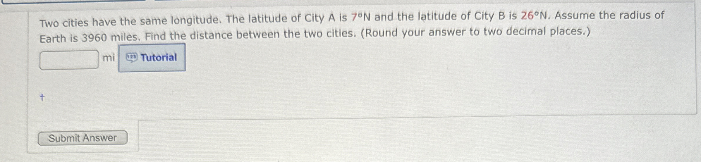 Solved Two cities have the same longitude. The latitude of | Chegg.com