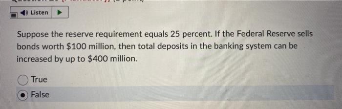 Solved Suppose the reserve requirement is 10 percent. If an | Chegg.com