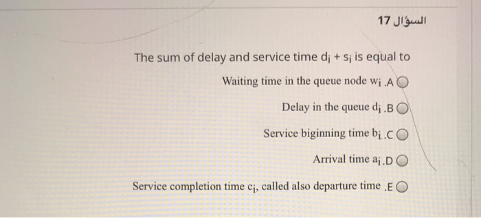 Solved 17 JIGI The sum of delay and service time di + siis | Chegg.com