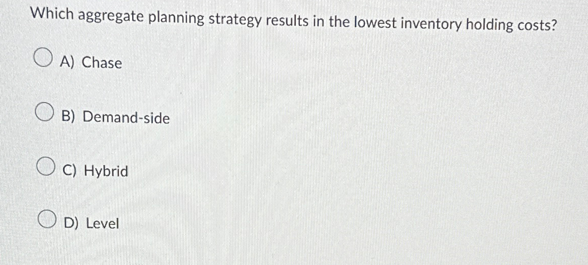 Solved Which aggregate planning strategy results in the | Chegg.com