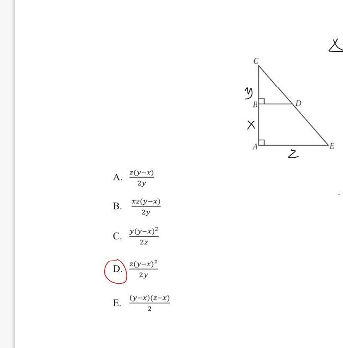 Solved 9. In the figure, AB=x,AC=y, and AE=z ? Which of the | Chegg.com