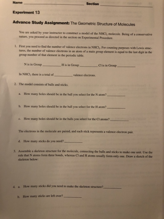 Name Section Experiment 13 Advance Study Assignment: | Chegg.com