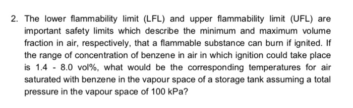 Solved 2. The lower flammability limit (LFL) and upper | Chegg.com