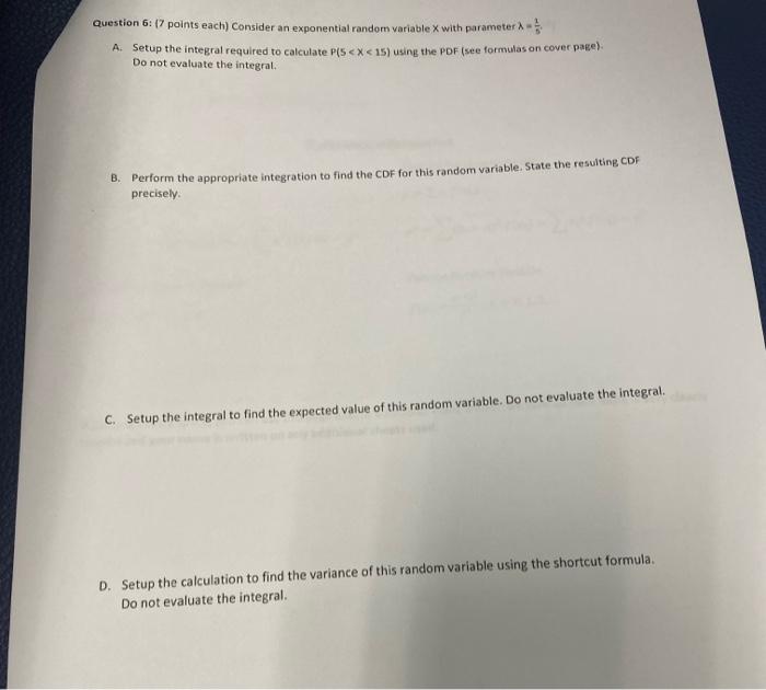 Solved question 6: (7 points each) Consider an exponential | Chegg.com