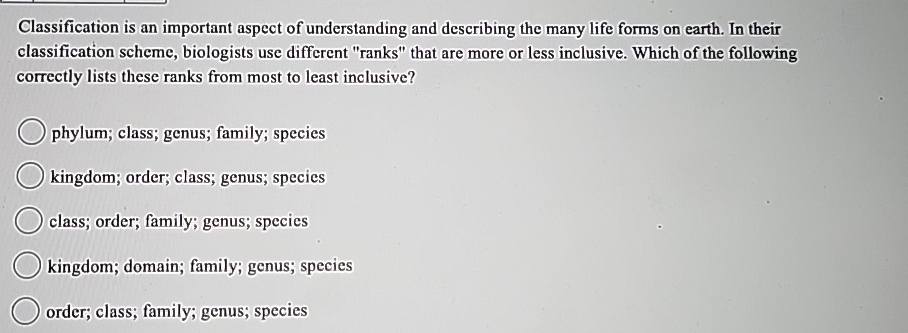 Solved Classification is an important aspect of | Chegg.com