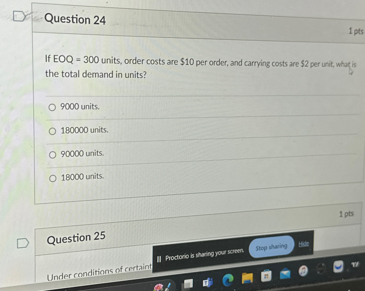 Solved Question 241 ﻿ptsIf EOQ = 300 ﻿units, order costs are | Chegg.com