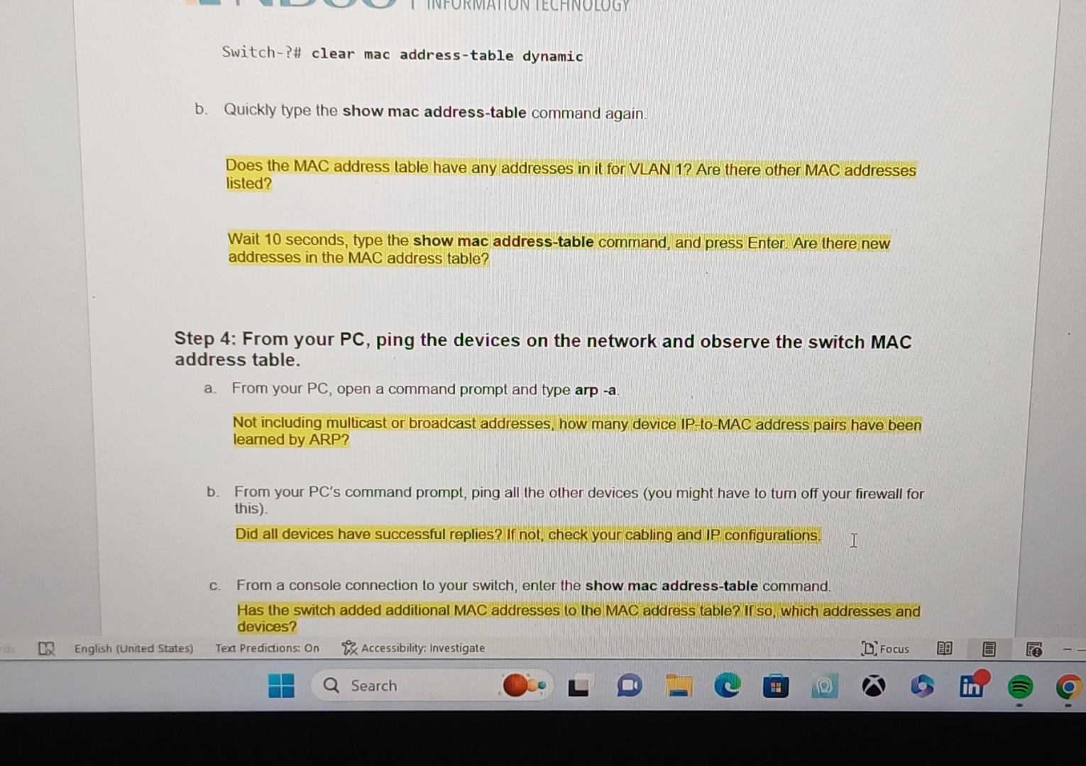 Solved tep 2: Display the switch MAC address table. | Chegg.com