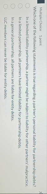 Solved Multiple Choice1 ﻿pointIn a limited liability | Chegg.com