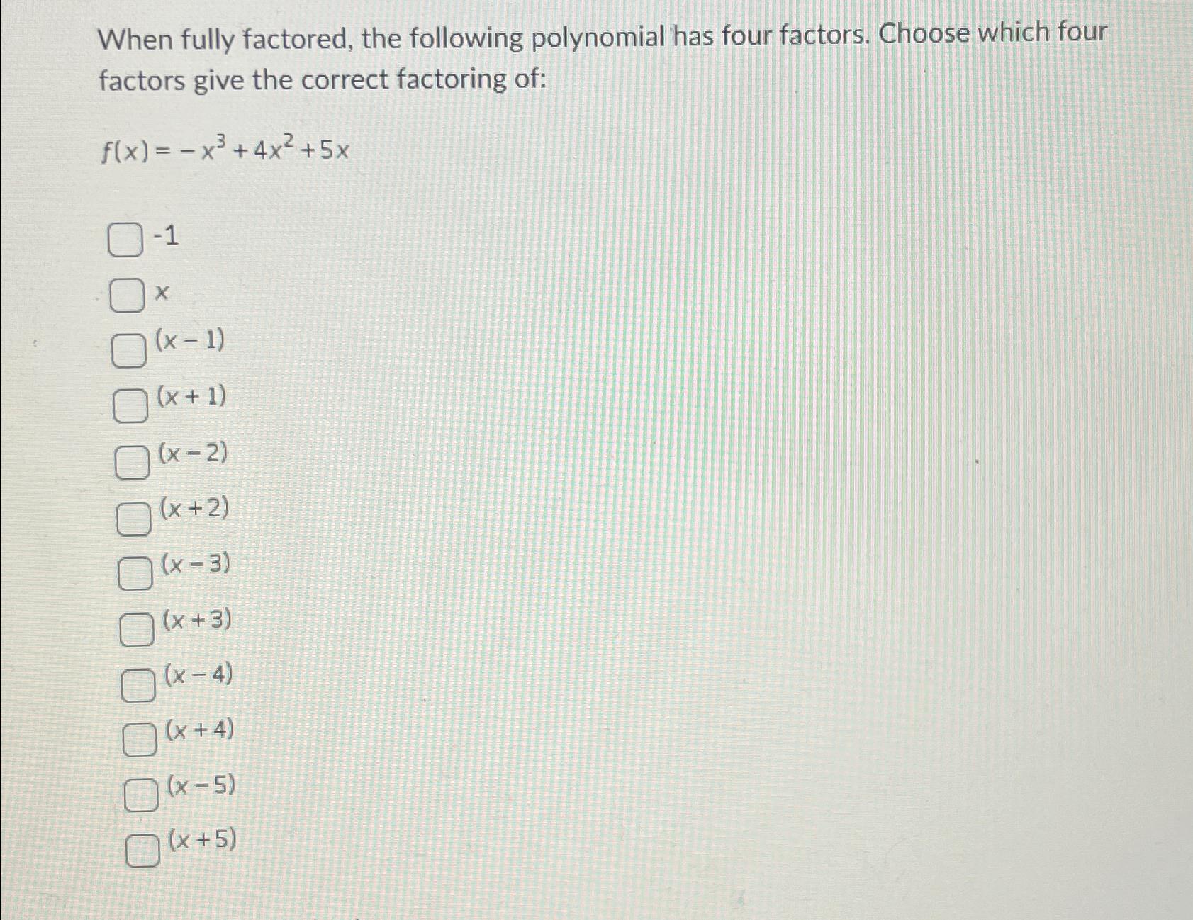 When fully factored, the following polynomial has | Chegg.com