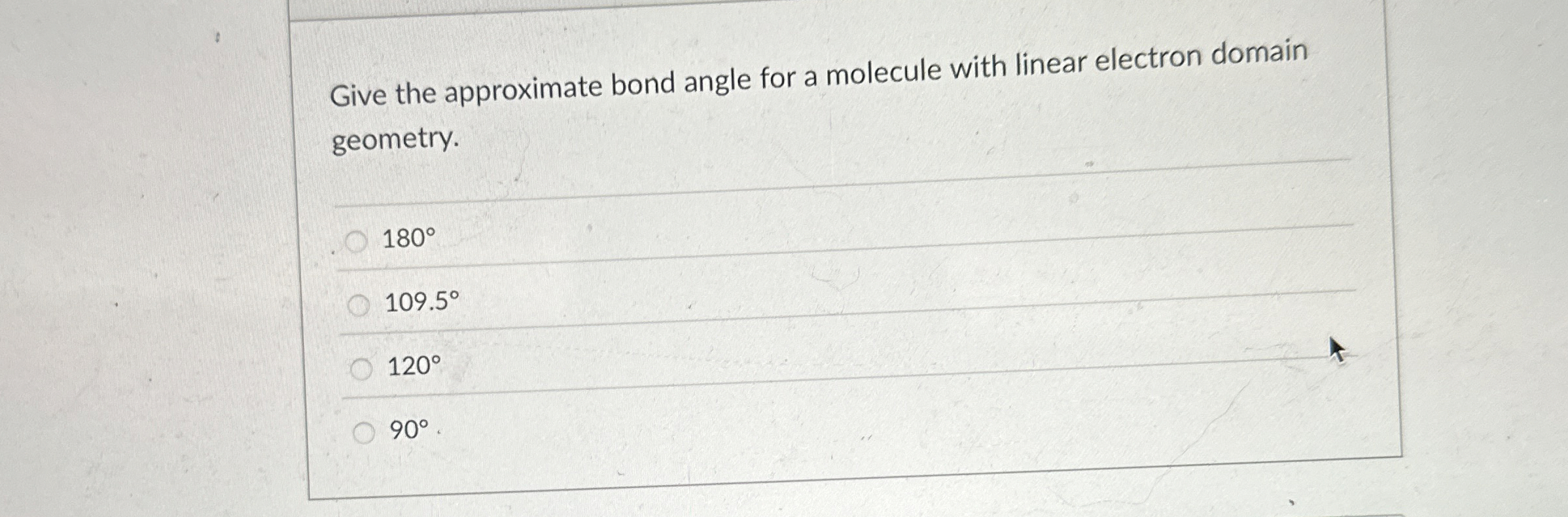 Solved Give the approximate bond angle for a molecule with | Chegg.com