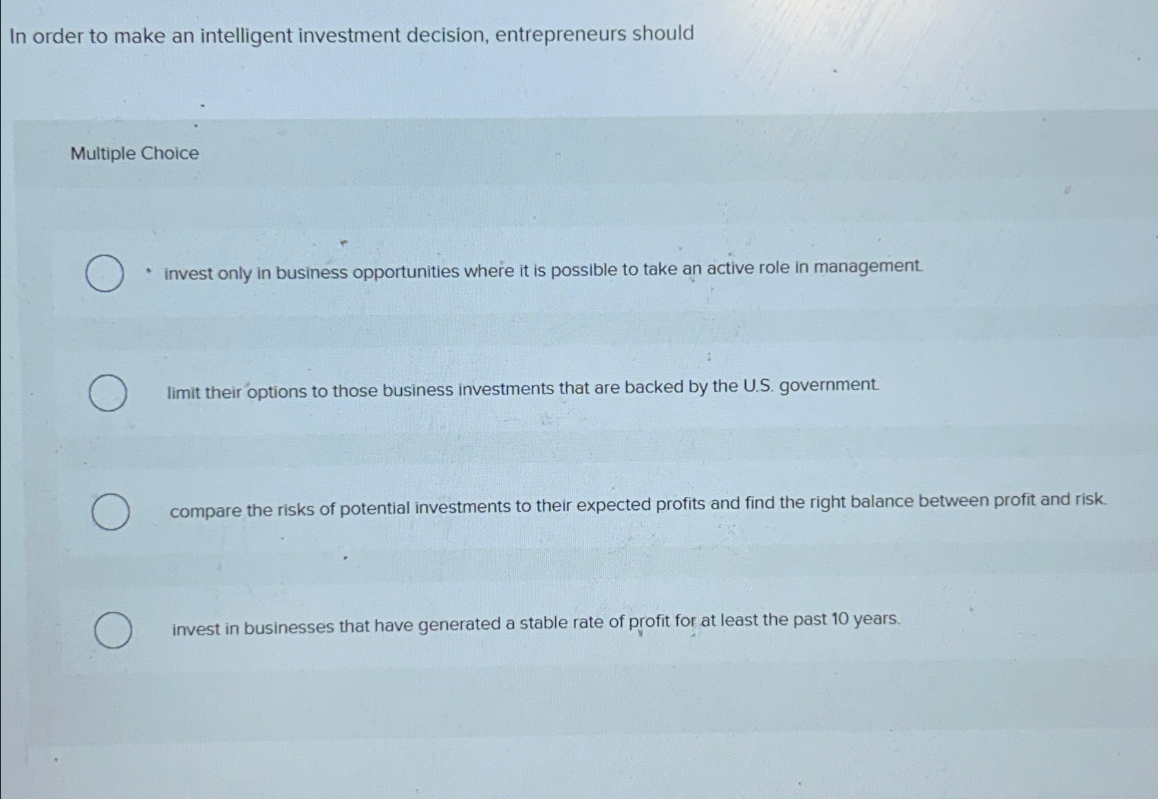 Solved In order to make an intelligent investment decision, | Chegg.com
